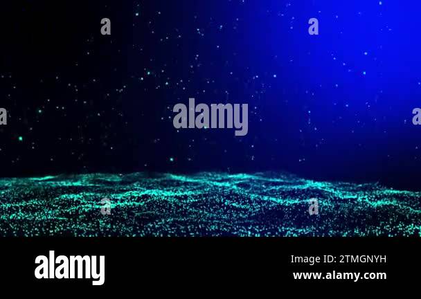 3D abstract Spark particles floating up blue color on blue gradient ...