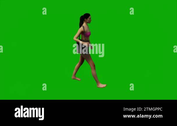 3d Woman In Bikini On Summer Vacation On Green Screen Sitting And