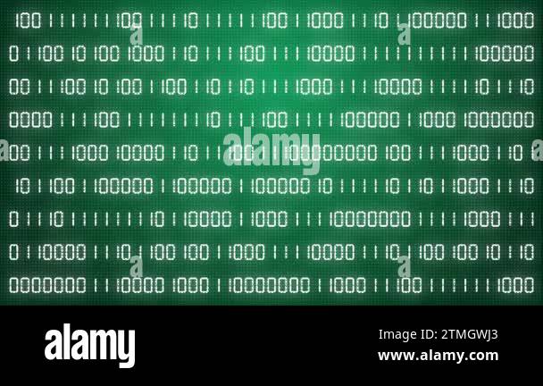 Simple binary code on green digital background with pixel. Changing numbers zero and one on ...