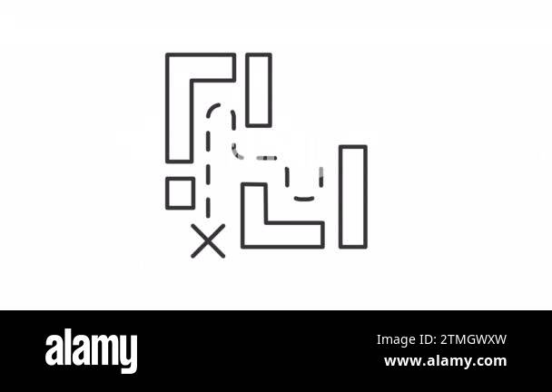 Animated labyrinth linear icon. Dotted line moves through city ...