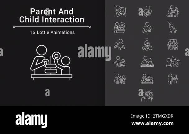 Parenthood white line animations. Parent child interaction. Training ...