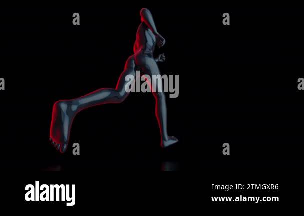 Basic human male figure running - low angle right side view - neon ...