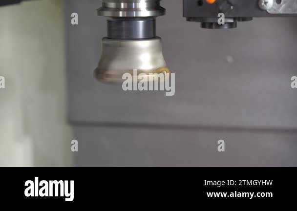 Closeup of the spindle of CNC milling machine attach the index-able ...