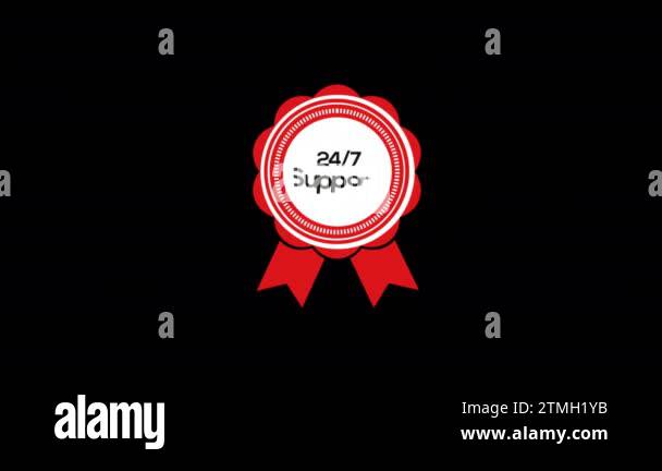 24 - 7 support badge animation loop motion graphics video transparent background with alpha ...