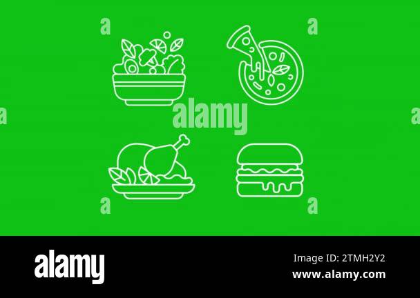 Animated american food white icons. USA restaurant menu line animation ...