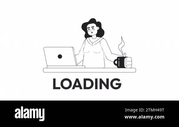 Animated bw freelance dev loader. Lady with laptop. Flash message 4K ...