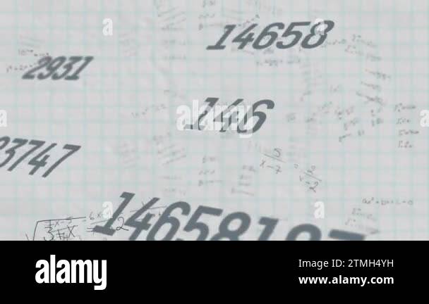 Animation of changing numbers and mathematical equations against square ...