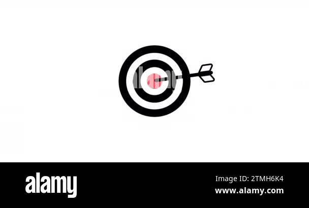 Hit a target or goal with an arrow simple loop animation on white ...