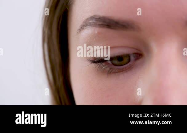Beautiful human eye close up. Young Woman Blue one eye macro shoot ...