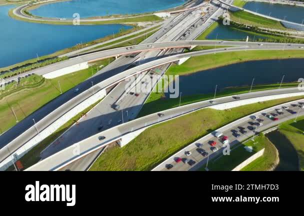 Industrial roadworks in Miami, Florida. Wide american highway junction ...