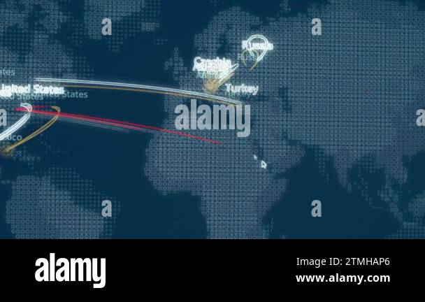 World map with different targets for cyber attack. Hacking and ...