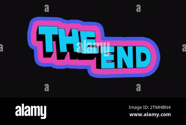 The End on black background. Film final credits. Bright 3D text ...