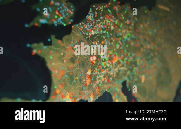 Lightning strikes above Europe Camera shot computer screen monitor ...