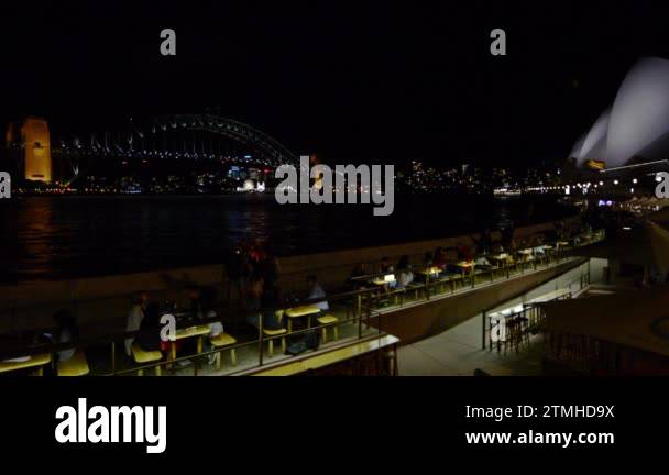 Sydney Harbour Bridge and the Opera House skyline at night Stock Video ...