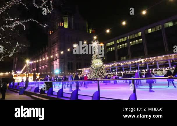 Night View of National History Museum Ice Rink Stock Video Footage - Alamy