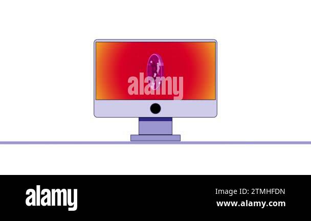 Appearing desktop monitor and animated coin animation on it's display ...