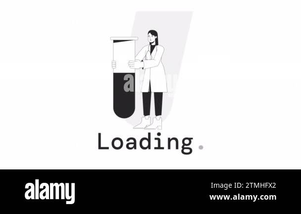 Medical research bw loader animation. Scientist holding test tube ...