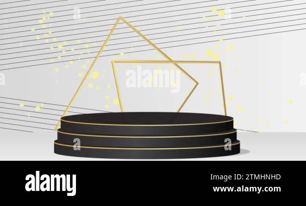 Black, white and gold cylinder pedestal podium animation. Abstract ...