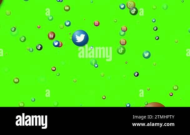Animated flying social media icons floating toward the screen ...