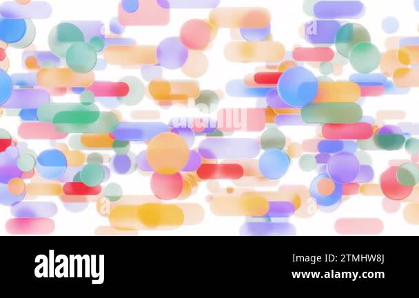 Seamless loop animation of colorful plastic shapes streaming across a ...