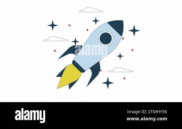 Spaceship in space animation. Animated shuttle In orbit 2D cartoon flat ...