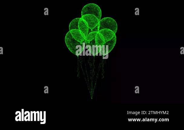 3D Balloons rotates on black bg. Object dissolved green flickering ...