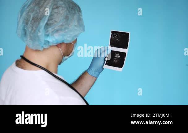 8 mm Calculus in the ureter on ultrasound. The doctor in the hospital ...