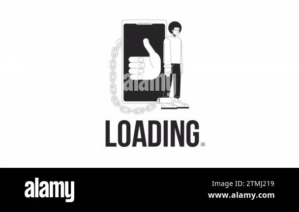 Chained to phone bw loader animation. Obsession of social media. Flash ...
