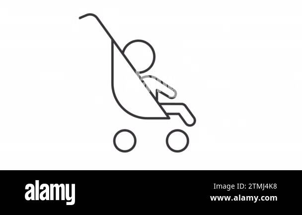 Baby stroller line animation. Walking with carriage. Outdoor activity ...