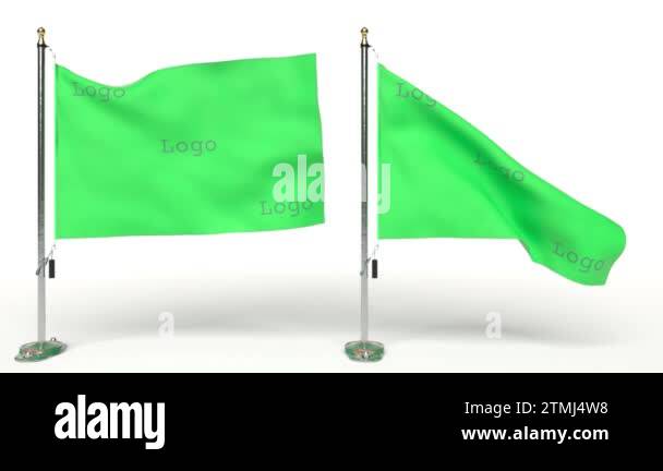 Empty green flag with copy space. Moving 3D flag mockup for advertising ...