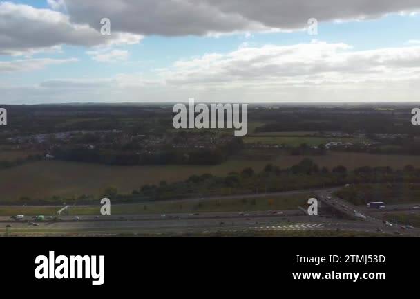 Aerial Footage of British Motorways Junction 10 of M1 for London Luton ...