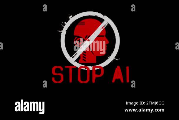 Stop Ai Symbol With Distorted And Glitch Effect Seamless And Loopable 3d Rendering Prohibition