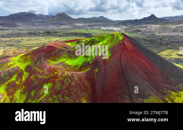 Extinct volcanoes landscape, Volcanic mountain covered with moss in ...