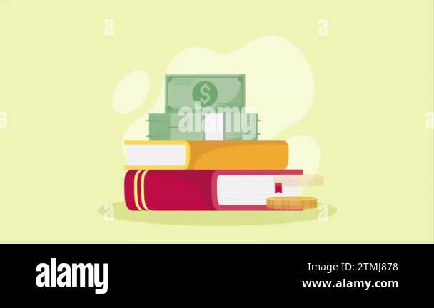 pile text books with bills animation ,4k video animated Stock Video ...