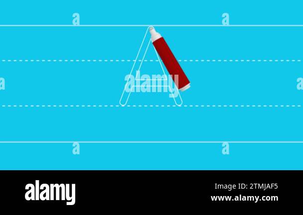 Tutorial for writing alphabet. Trace the letter "A" with a marker ...