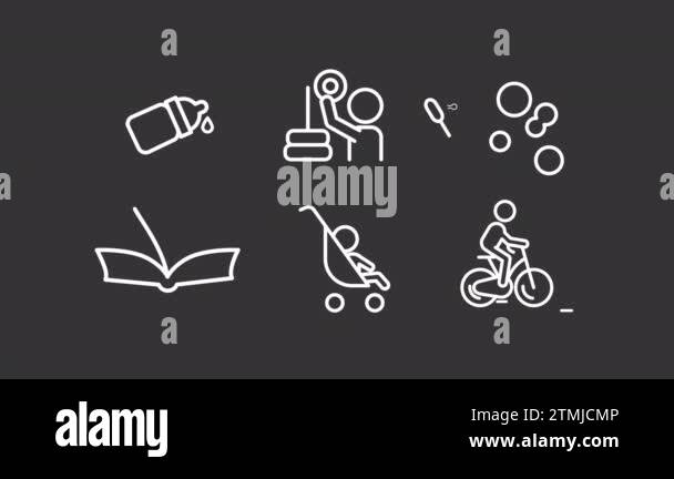 Childhood white line animation set. Parent and child interaction. Loop ...