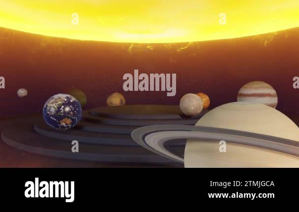 Flying through solar system space advertising and text background 3d render astronomy education ...