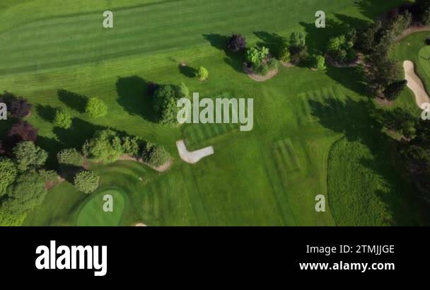 A birds eye view of the golf course in the morning. Golf course in ...