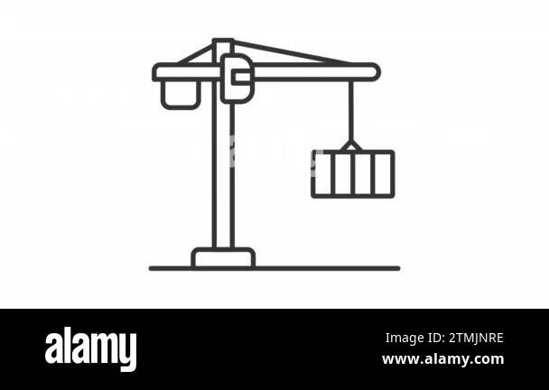 Animated tower crane linear icon. Construction equipment. High rise ...