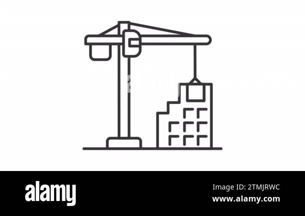 Building construction line animation. Tower crane working. Home loan ...