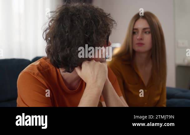 close up young couple talking about their problems, reaching solutions ...