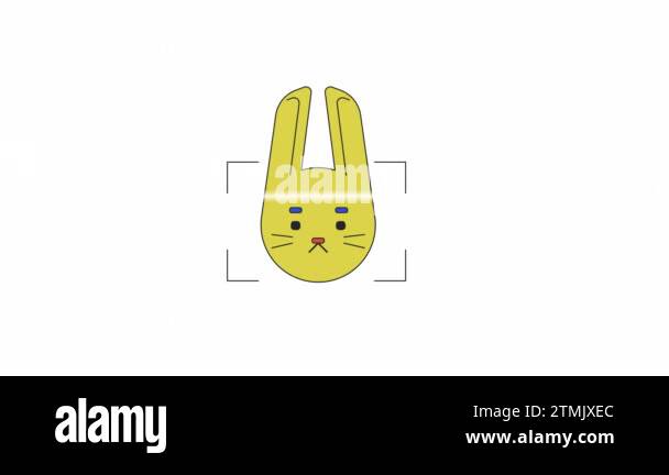 AI scanning bunny face animation. Animated rabbit animal 2D cartoon ...