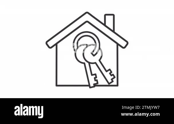 Home buying linear animation. House with keys. Rental property ...