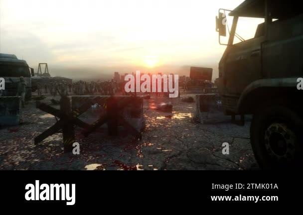 horror zombie crowd walking. Apocalypse view, concept. Realistic 4K ...