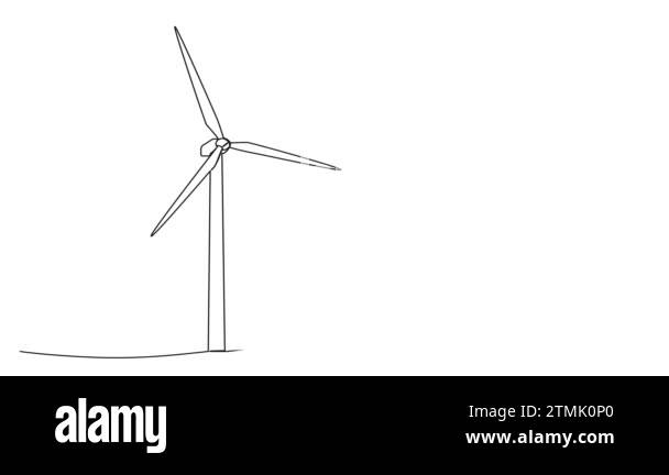 animated continuous single line drawing of wind farm, renewable energy ...