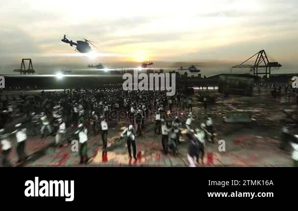 horror zombie crowd walking. Apocalypse view, concept. Realistic 4K ...