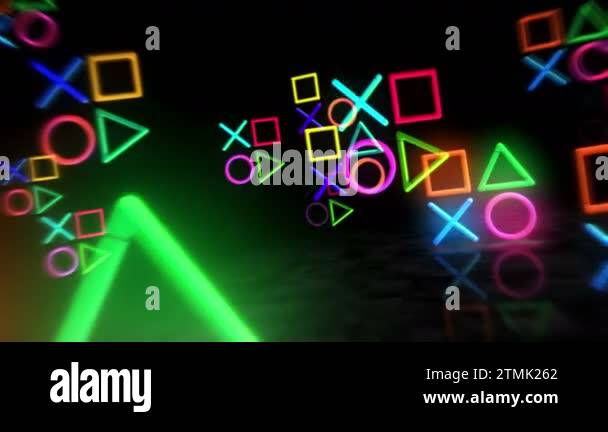 Joystick icons neon symbol. Light color bulbs. Esport video game ...
