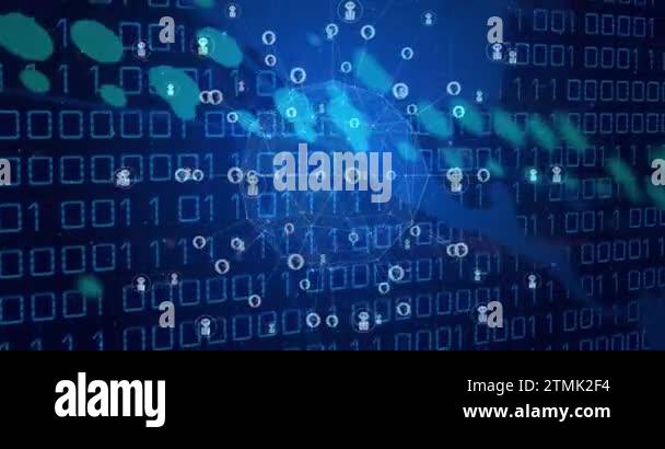 Animation of ai data processing over globe with ai icons. Global artificial intelligence ...