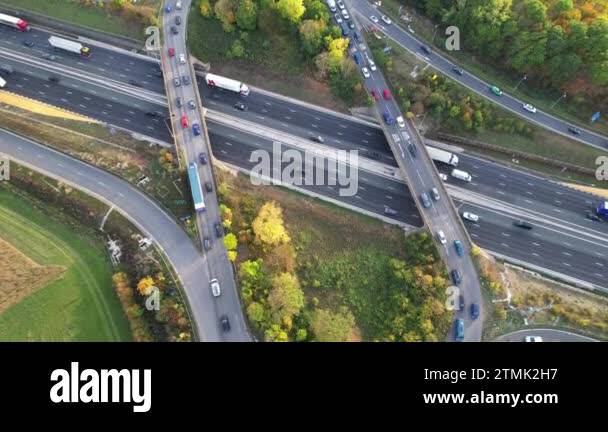 England, UK - 20 September, 2022: Aerial View of British Motorways With ...