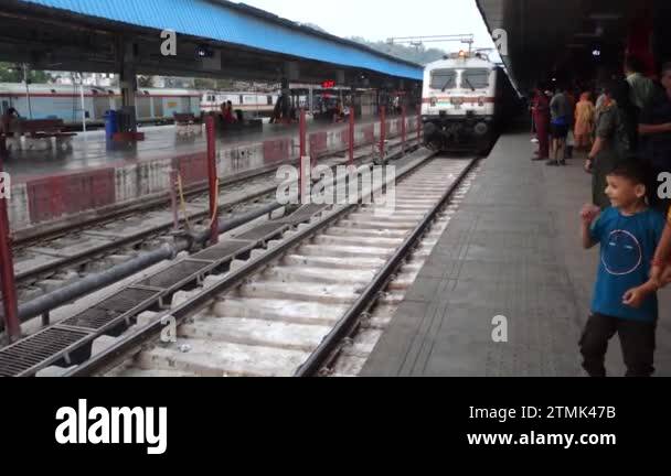 July 4th 2022 Haridwar India. A train arriving on the platform ...
